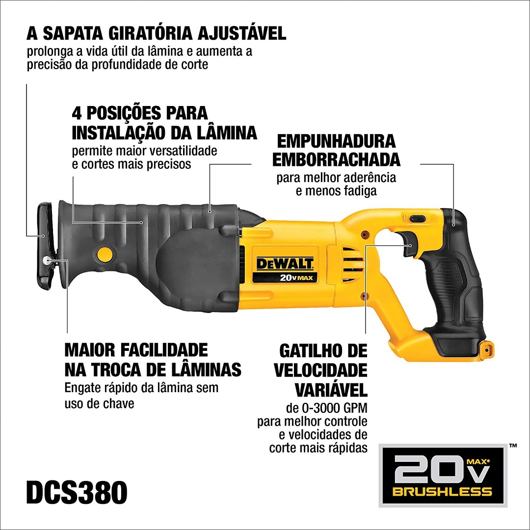 Serra Sabre 20V MAX LI-ION a Bateria DCS380B-B3 Dewalt - Facilita ...